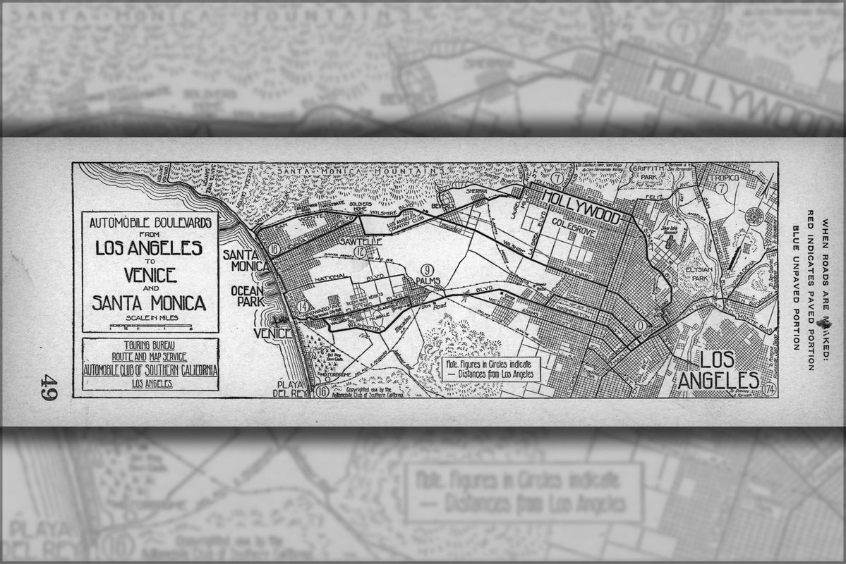 24"x36" Gallery Poster, Automobile boulevards from Los Angeles to Veni ...