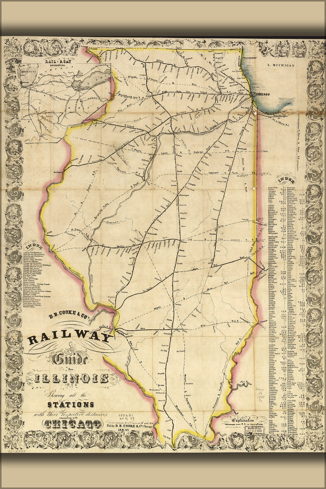 24"x36" Gallery Poster, Railroad map of Illinois 1855 ...