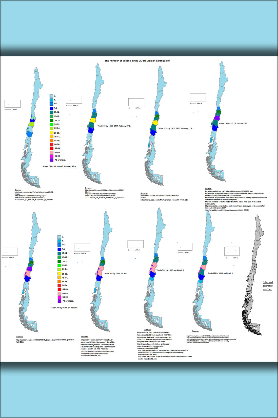 24"x36" Gallery Poster, chart map of Chile provinces earthquake dead ...