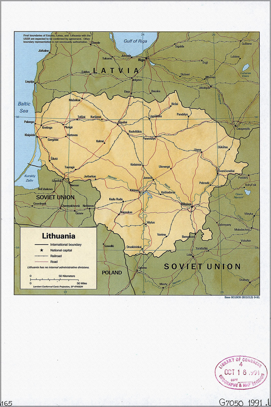 24"x36" Gallery Poster, cia map of Lithuania 1991 ...