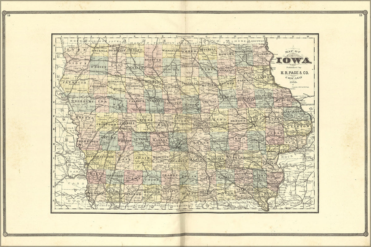 Poster, Many Sizes Available; Map Of Iowa 1885 ...