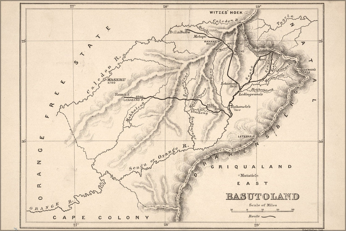 Poster, Many Sizes Available; Map Of Basutoland 1870 ...