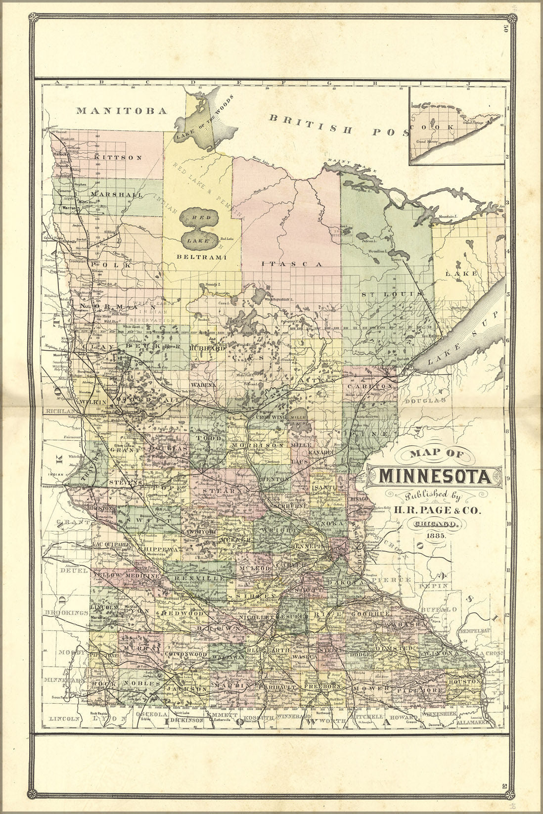 Poster, Many Sizes Available; Map Of Minnesota 1885 ...