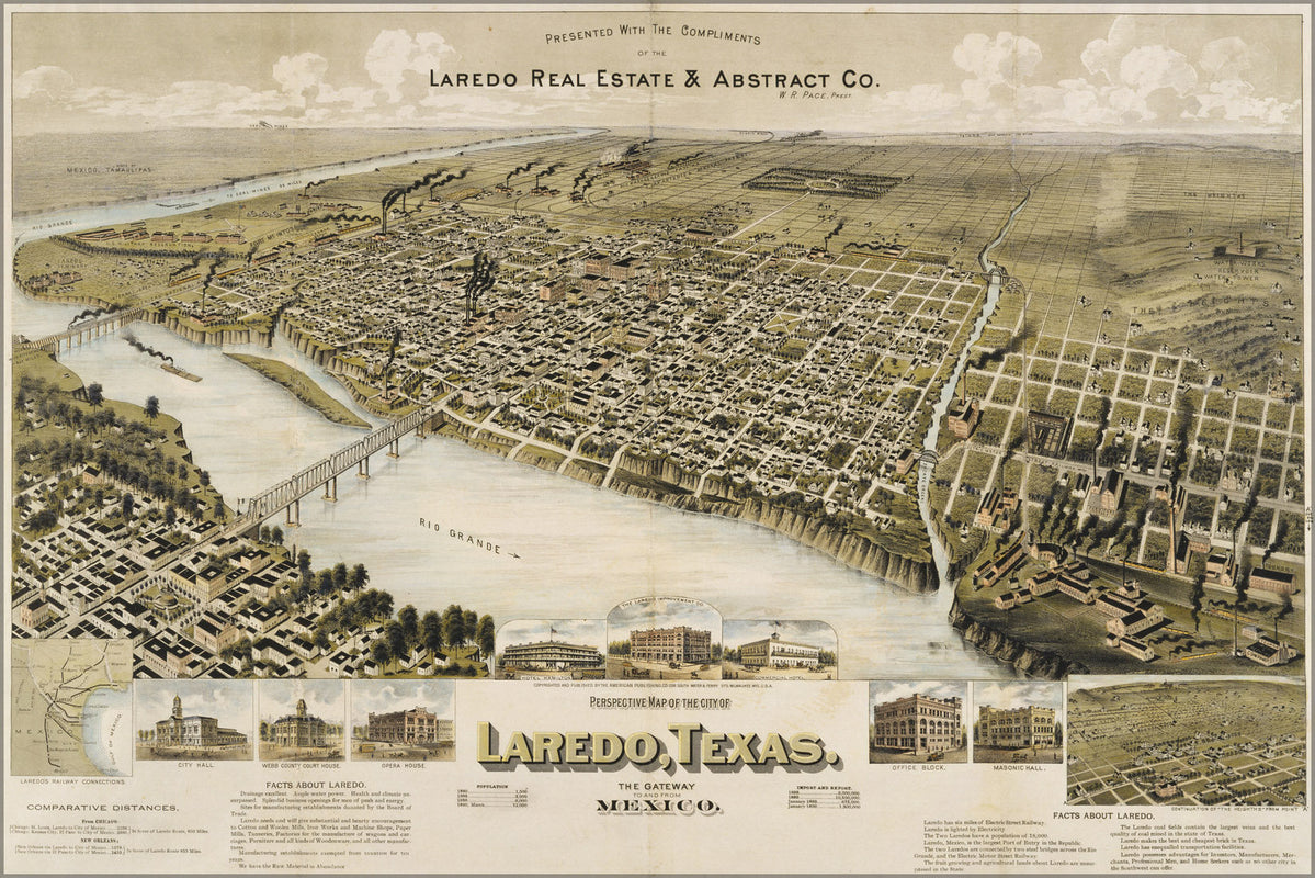 Poster, Many Sizes Available; Perspective Map Of Laredo Texas 1892 (Re ...