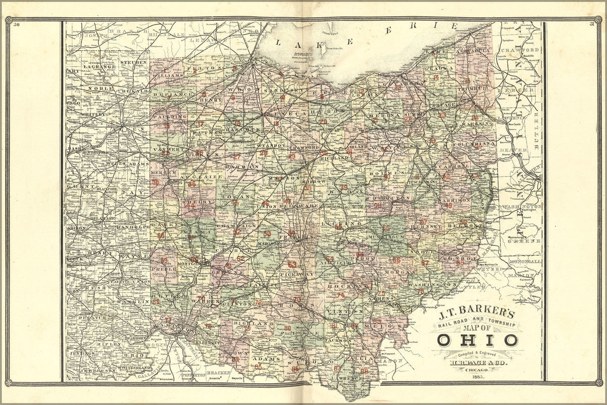 Poster, Many Sizes Available; Map Of Ohio 1885 ...