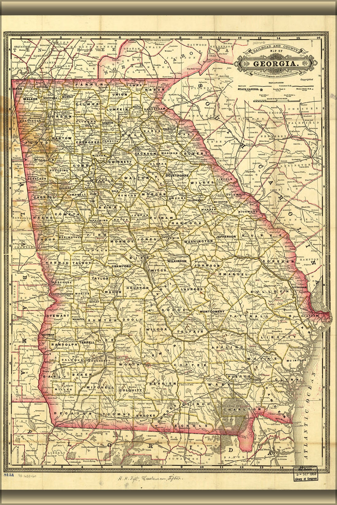 Poster, Many Sizes Available; Railroad And County Map Of Georgia 1883 ...