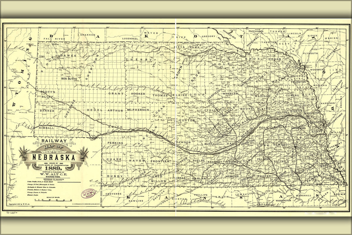 Poster, Many Sizes Available; Railroad Map Of Nebraska 1889 ...
