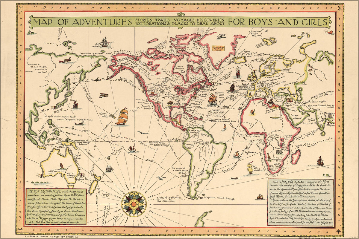 Poster, Many Sizes Available; World Map Of Adventures For Boys And Gir ...