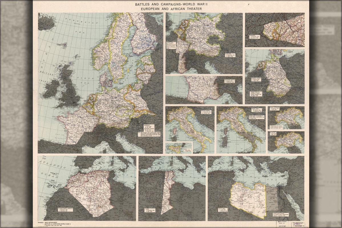 Poster, Many Sizes Available; War Dept Map Of World War Ii Europe & Af ...