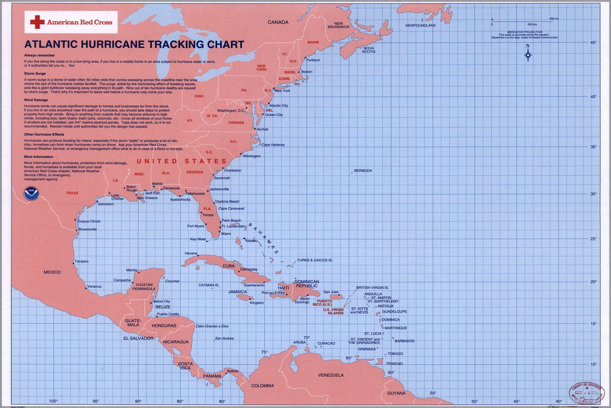 Poster, Many Sizes Available; Atlantic Ocean Hurricane Tracking Chart ...