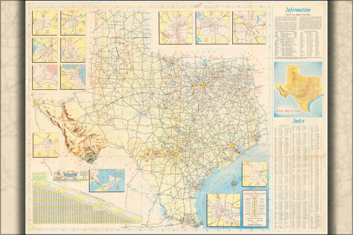 Poster, Many Sizes Available; 1956 Official Texas Highway Map Jpeg ...