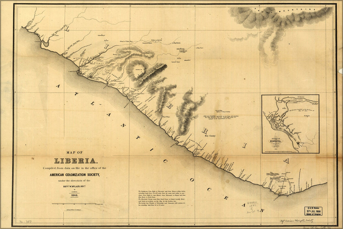 Poster, Many Sizes Available; Map Of Liberia 1845 ...
