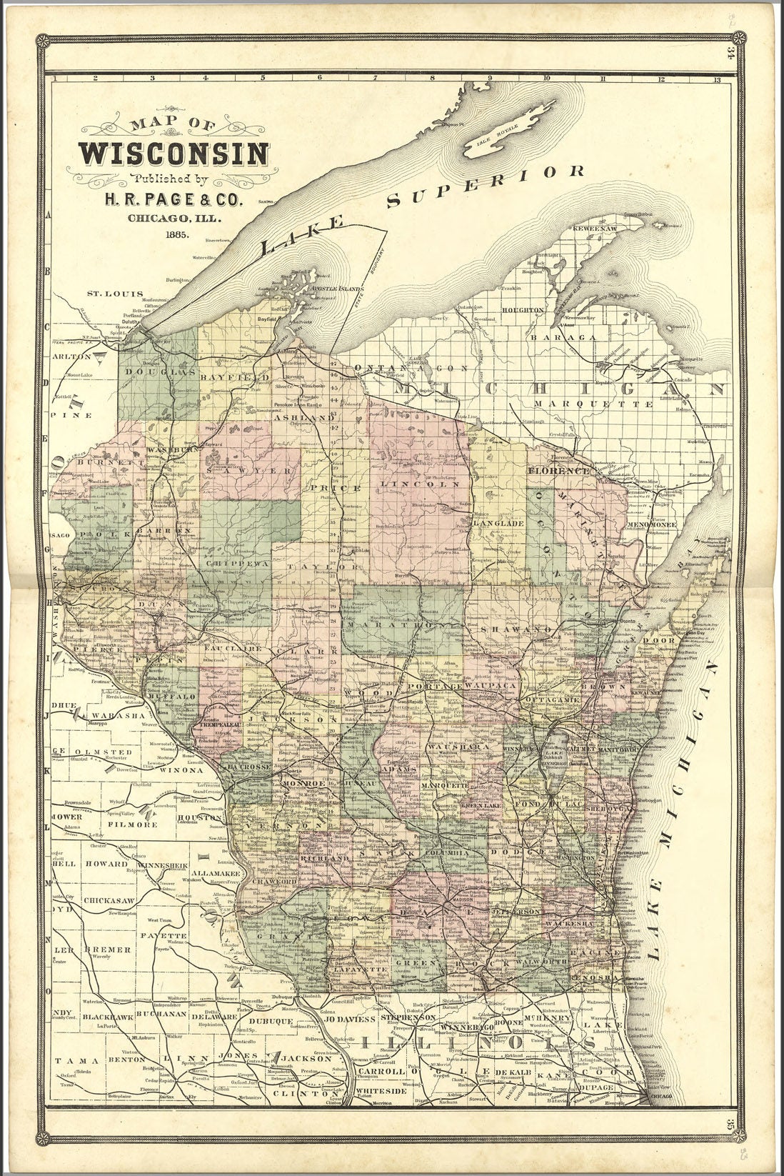 Poster, Many Sizes Available; Map Of Wisconsin 1885 ...