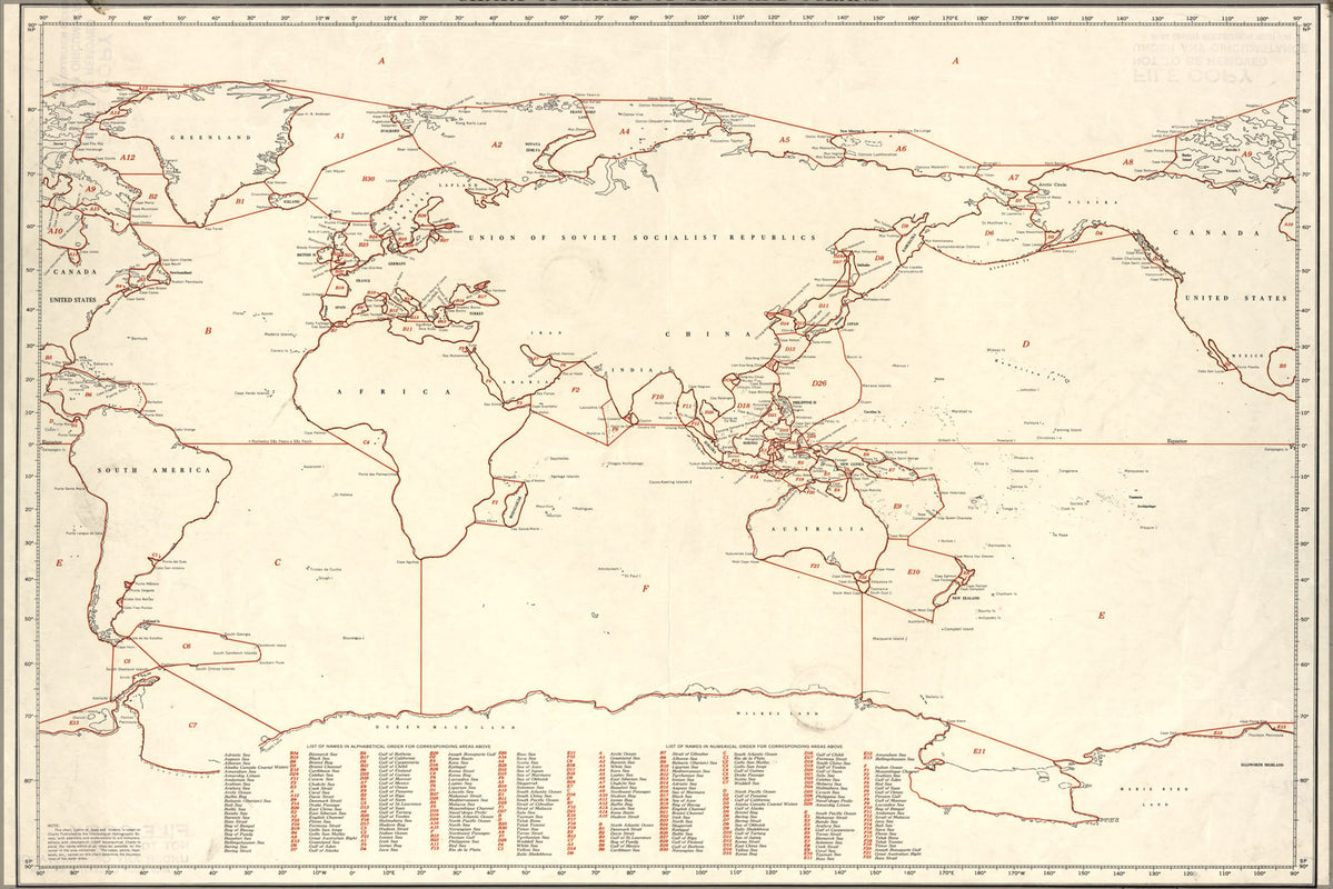 Poster, Many Sizes Available; World Map Chart Of Limits Of Seas And Oc ...