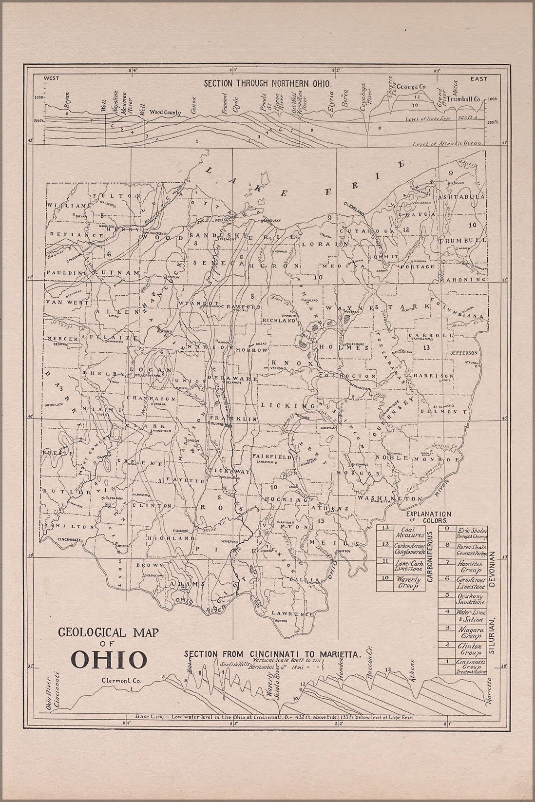 Poster, Many Sizes Available; 1892 Geological Map Of Ohio ...