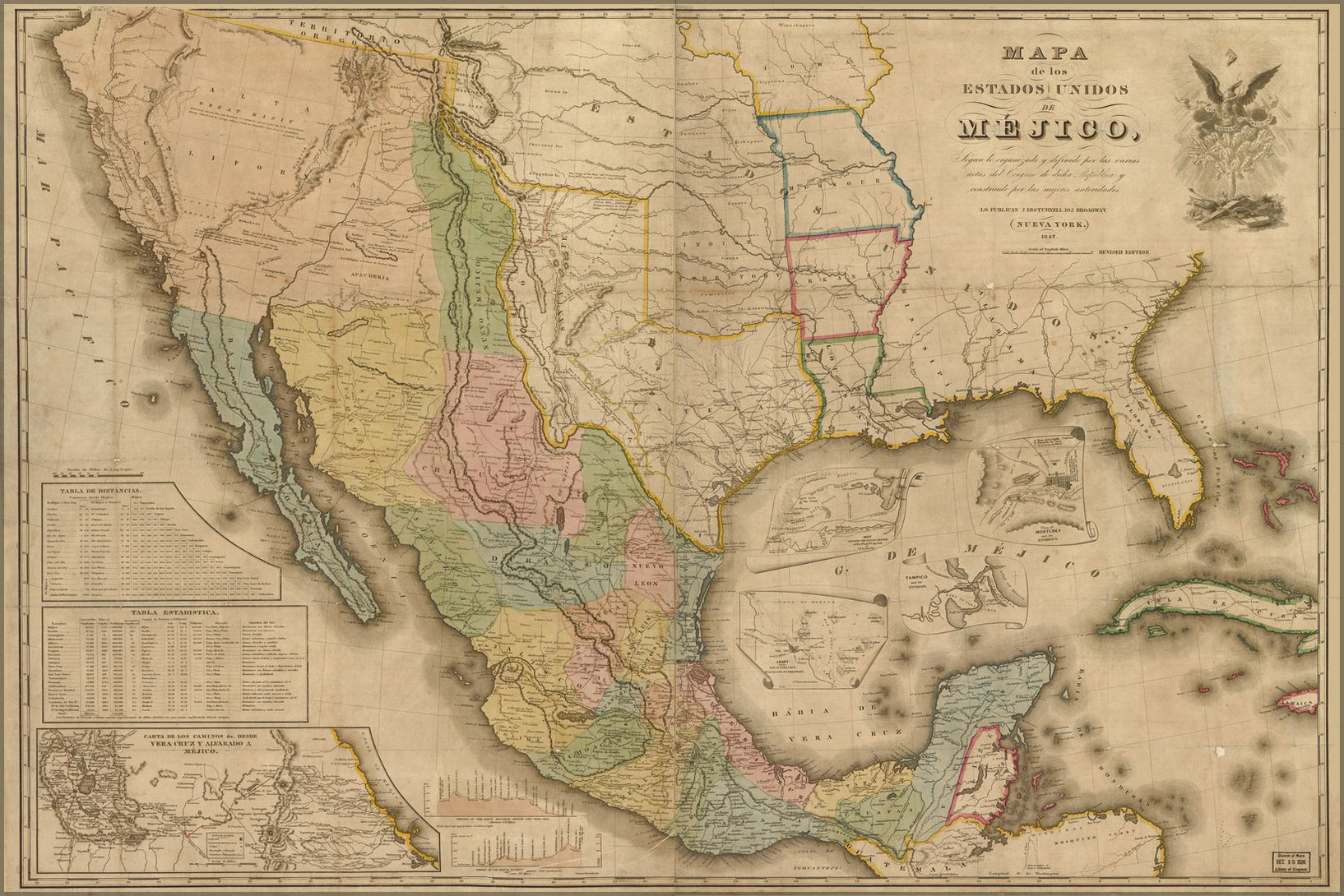 24"x36" Gallery Poster, map of mexico 1847 in spanish ...