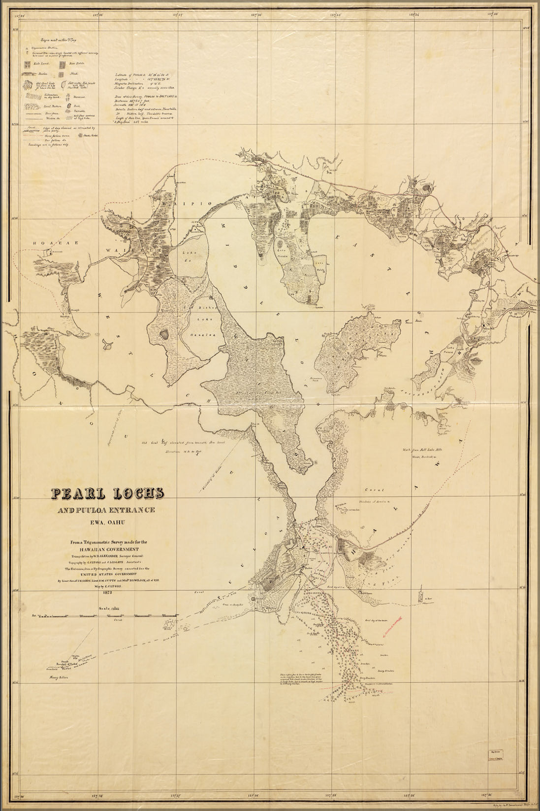 24"x36" Gallery Poster, map of pearl harbor Oahu hawaii 1873 ...